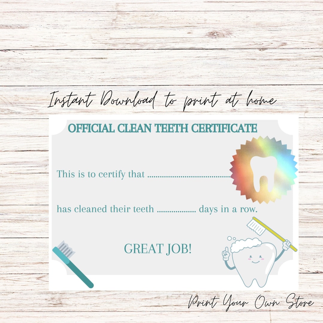 Children's Teeth Cleaning Certificate, Recognition and Motivation for ...