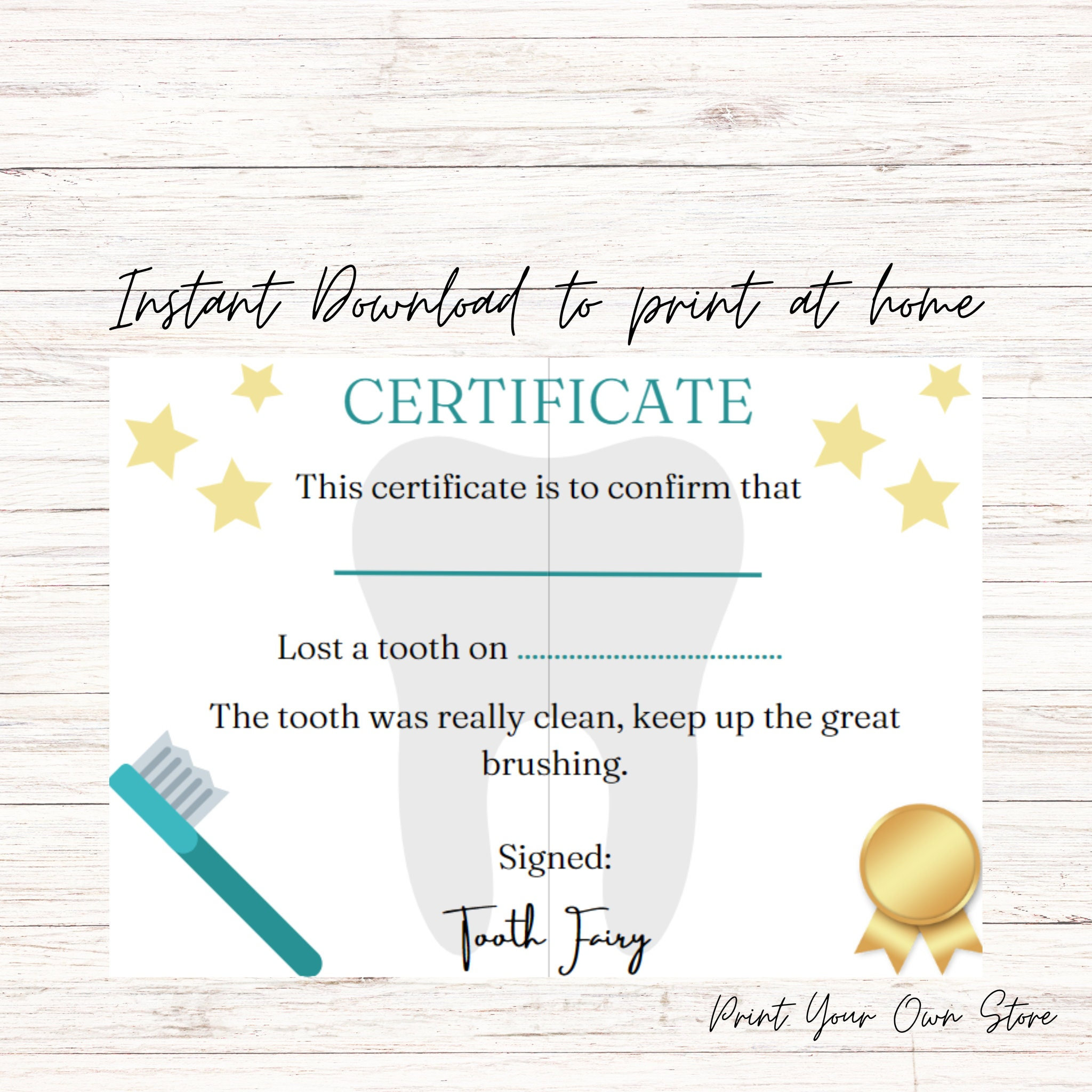 Tooth Loss Certificate From the Tooth Fairy, Instant Download, Great ...