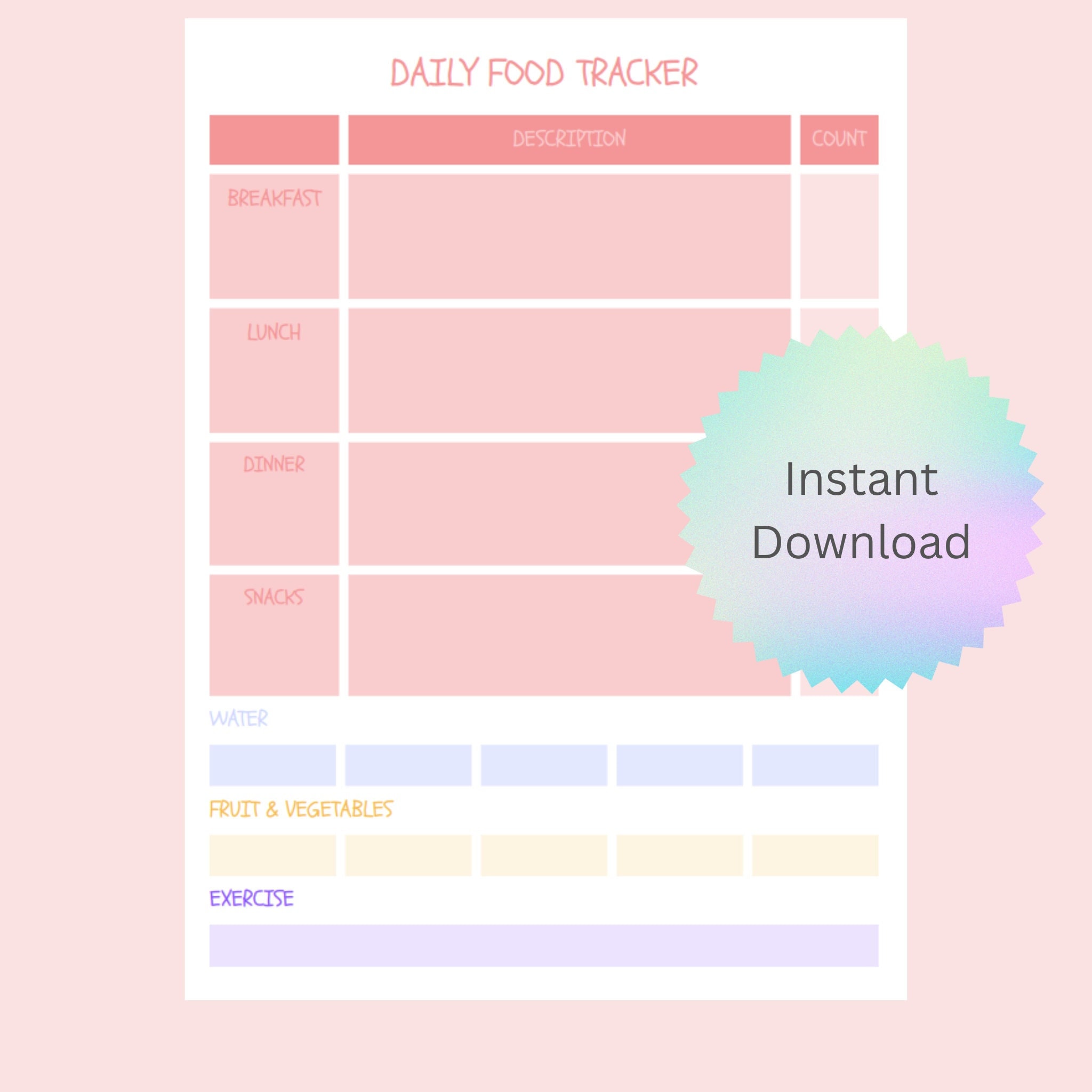 Print Your Own Daily Food Tracker, Instantly Available for Printing ...