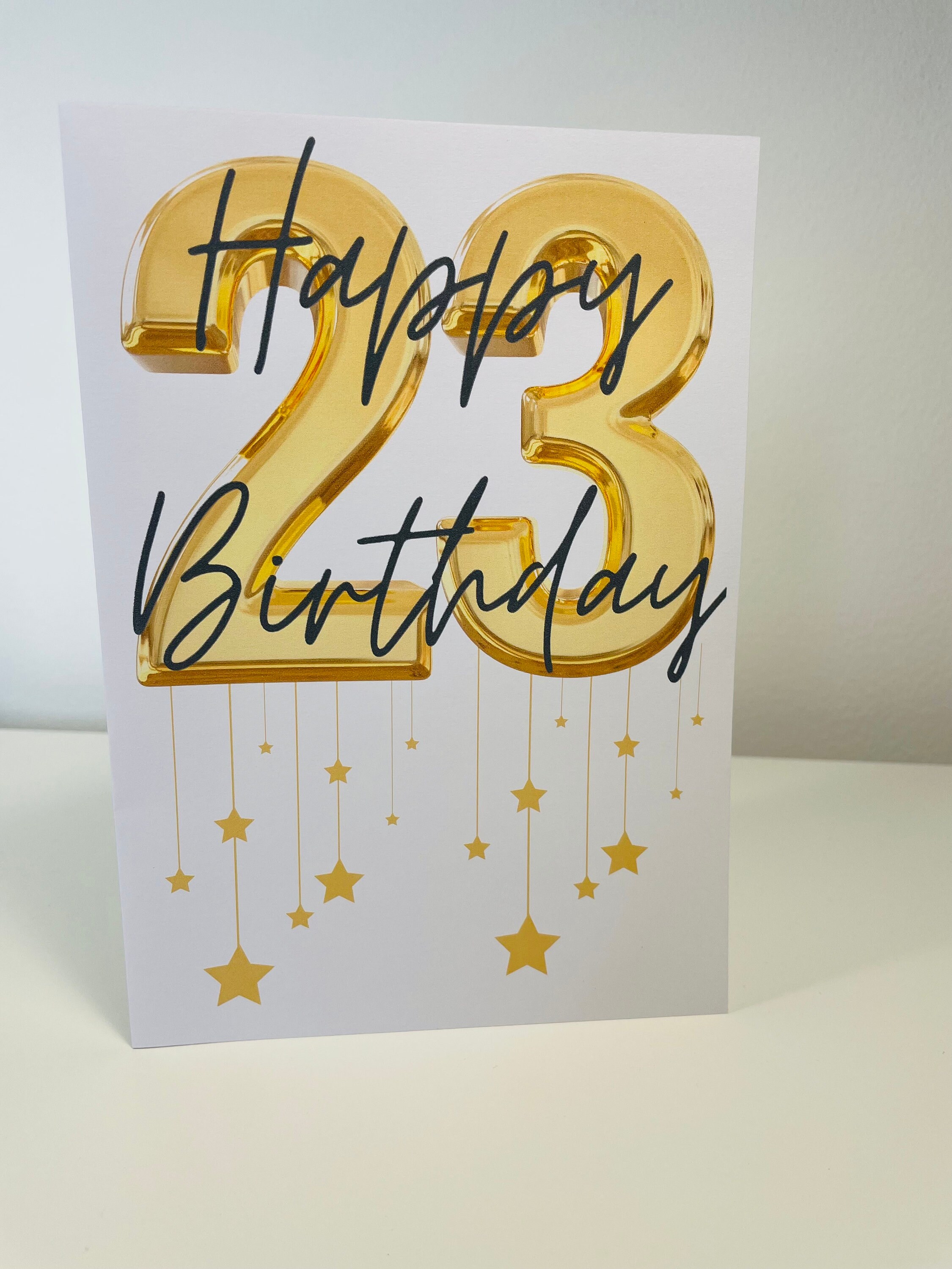 23rd Birthday Card Gold Balloon Design With Stars Instant - Etsy
