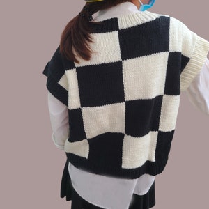 Checkered Sweater, Check Board Knit Vest, Wednesday Vest, Black and ...