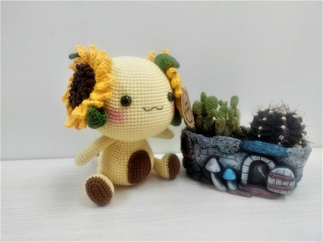 Crochet Axolotl Doll, Sunflower Axolotl Doll, Summer Axolotl, Yellow ...