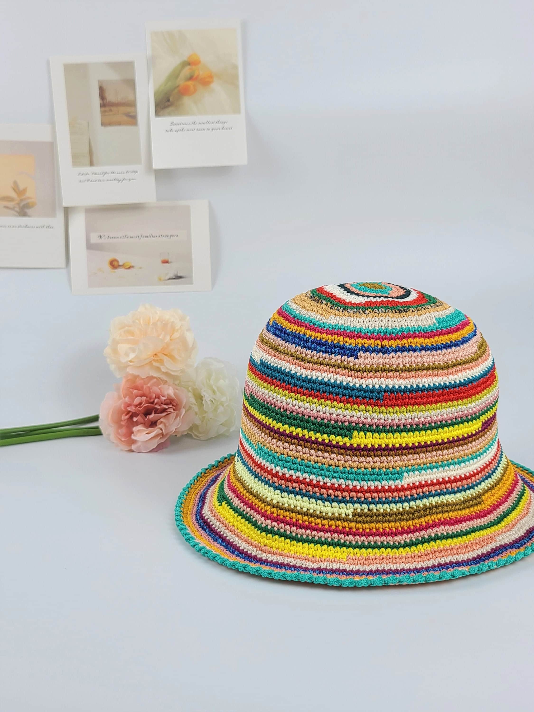 Striped Staple Crochet Bucket Hat Multicolor Hat Rainbow - Etsy