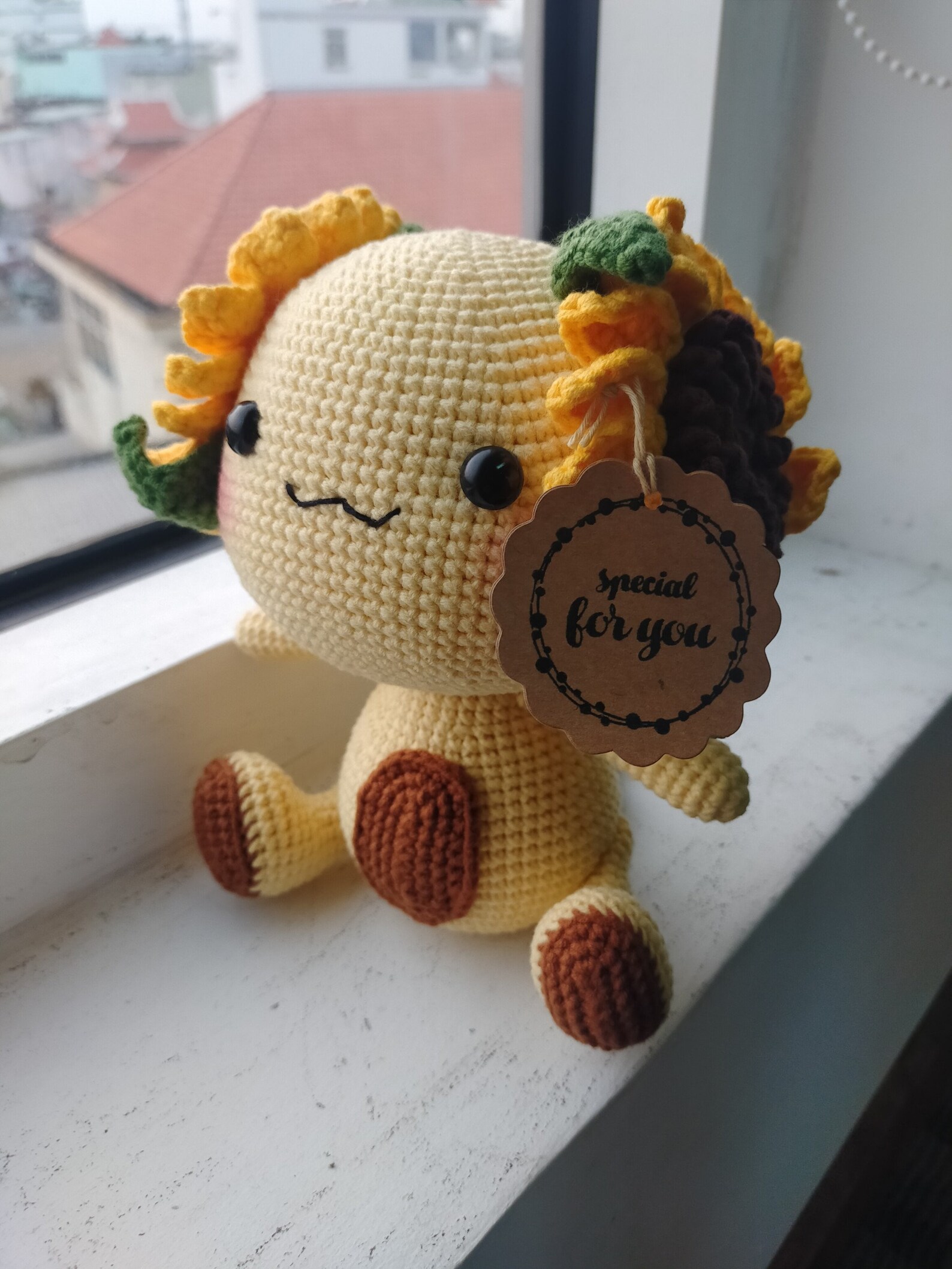 Crochet Axolotl Doll, Sunflower Axolotl Doll, Summer Axolotl, Yellow ...