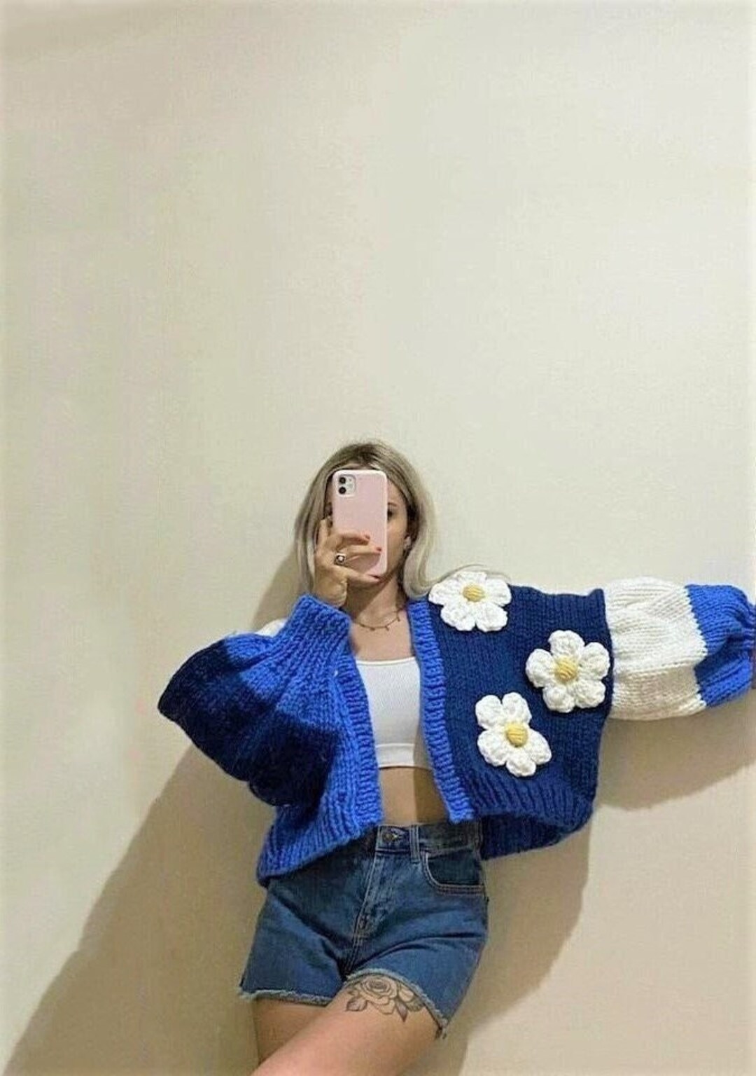 Chunky Flower Cardigan, Trendy Crochet Sweater, Daisy Cardigan, Crochet ...