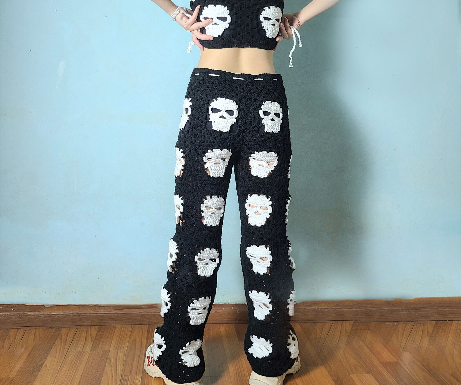 Crochet Skull Pants, Crochet Skull Trousers, Knit Skull Pant, Set ...