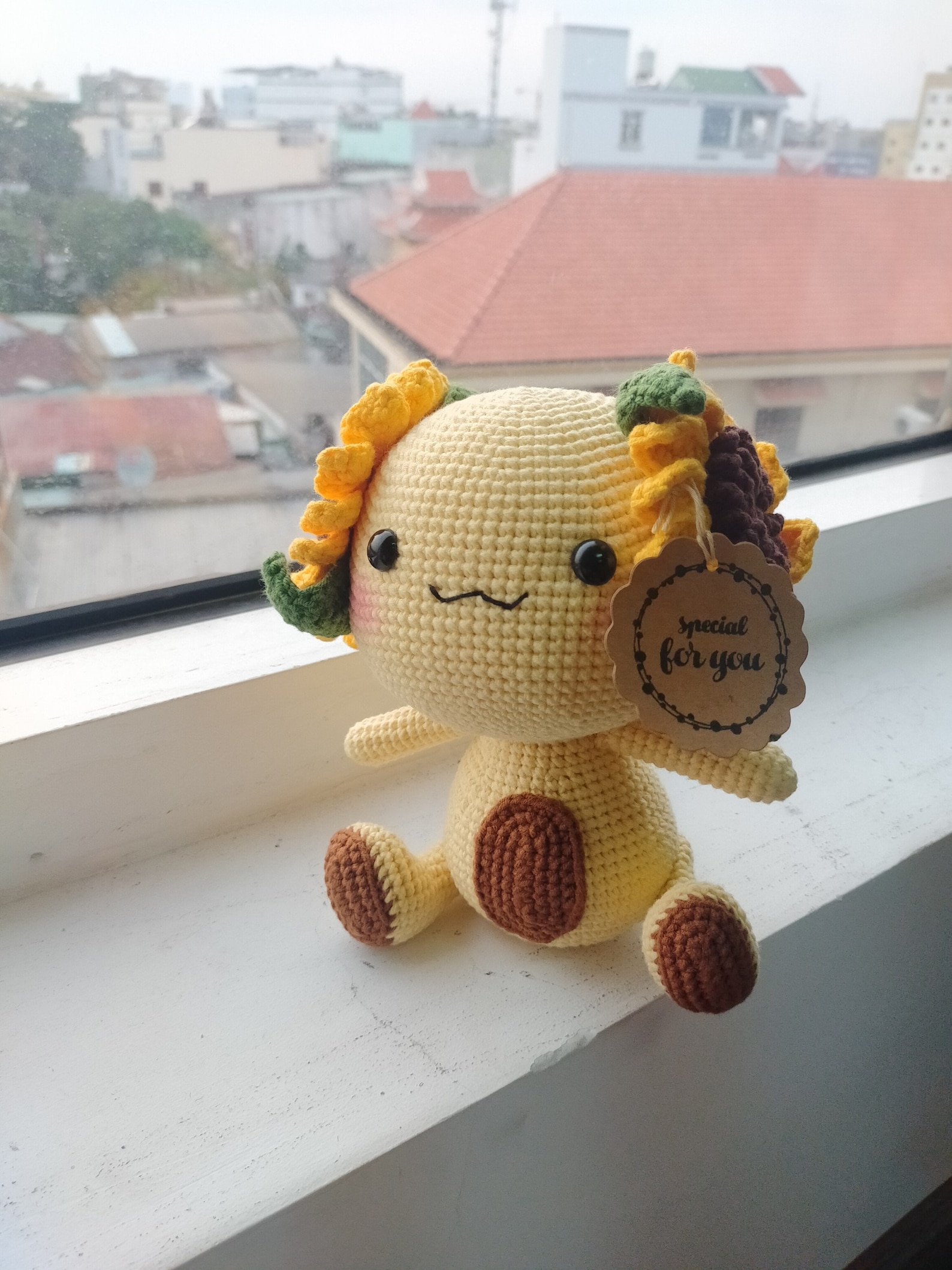 Crochet Axolotl Doll, Sunflower Axolotl Doll, Summer Axolotl, Yellow ...