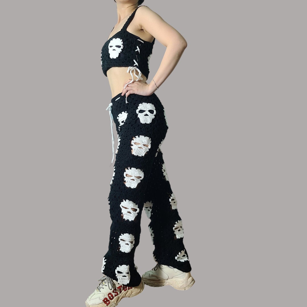 Skull Pants, Crochet Skull Trousers, Knit Skull Pant, Costume for Adult ...