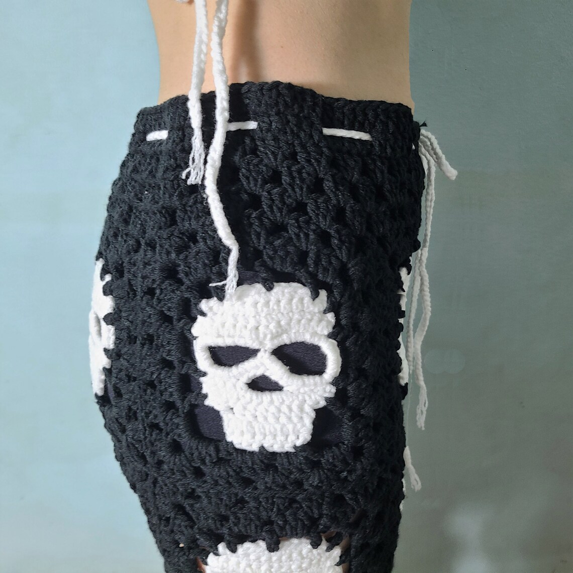 Crochet Skull Pants, Crochet Skull Trousers, Knit Skull Pant, Set ...