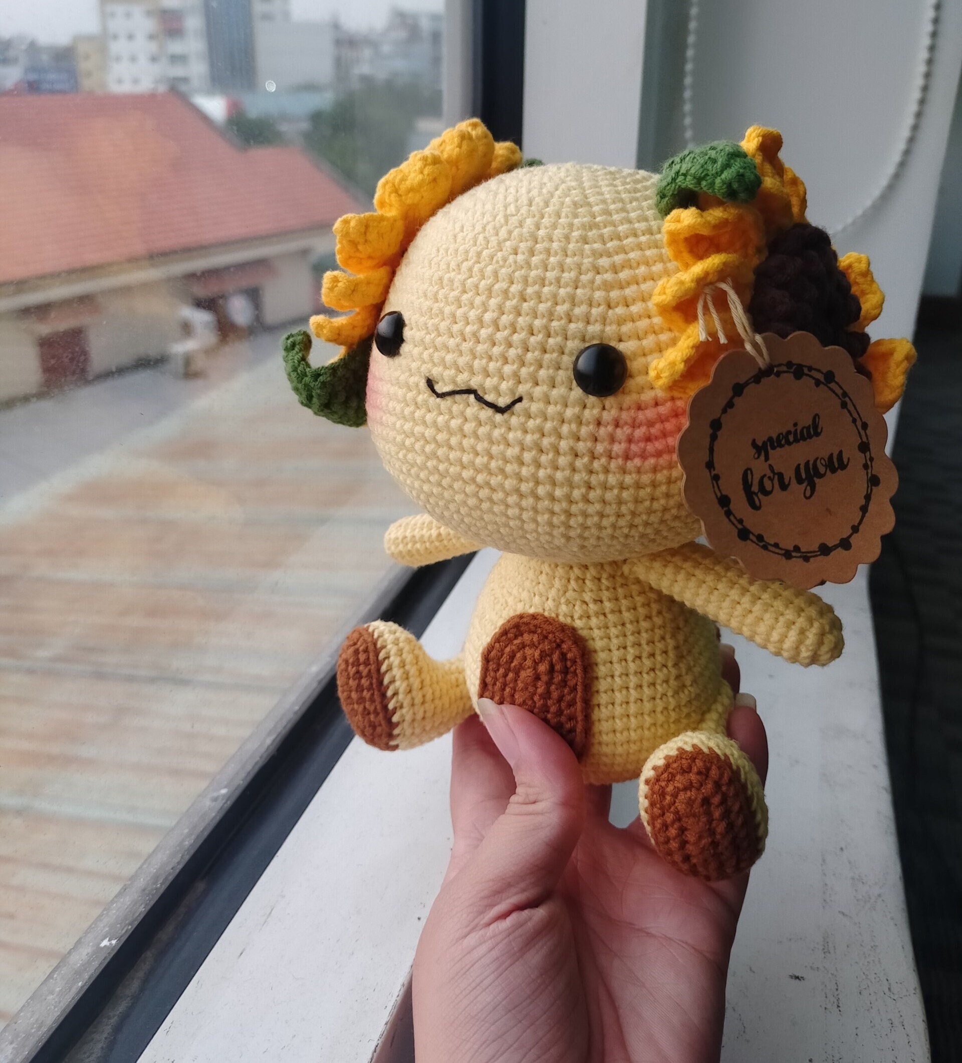 Crochet Axolotl Doll, Sunflower Axolotl Doll, Summer Axolotl, Yellow ...