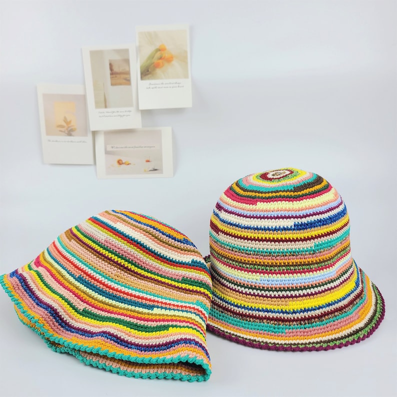 Striped Staple Crochet Bucket Hat, Multicolor Hat, Rainbow Hat, Beach ...