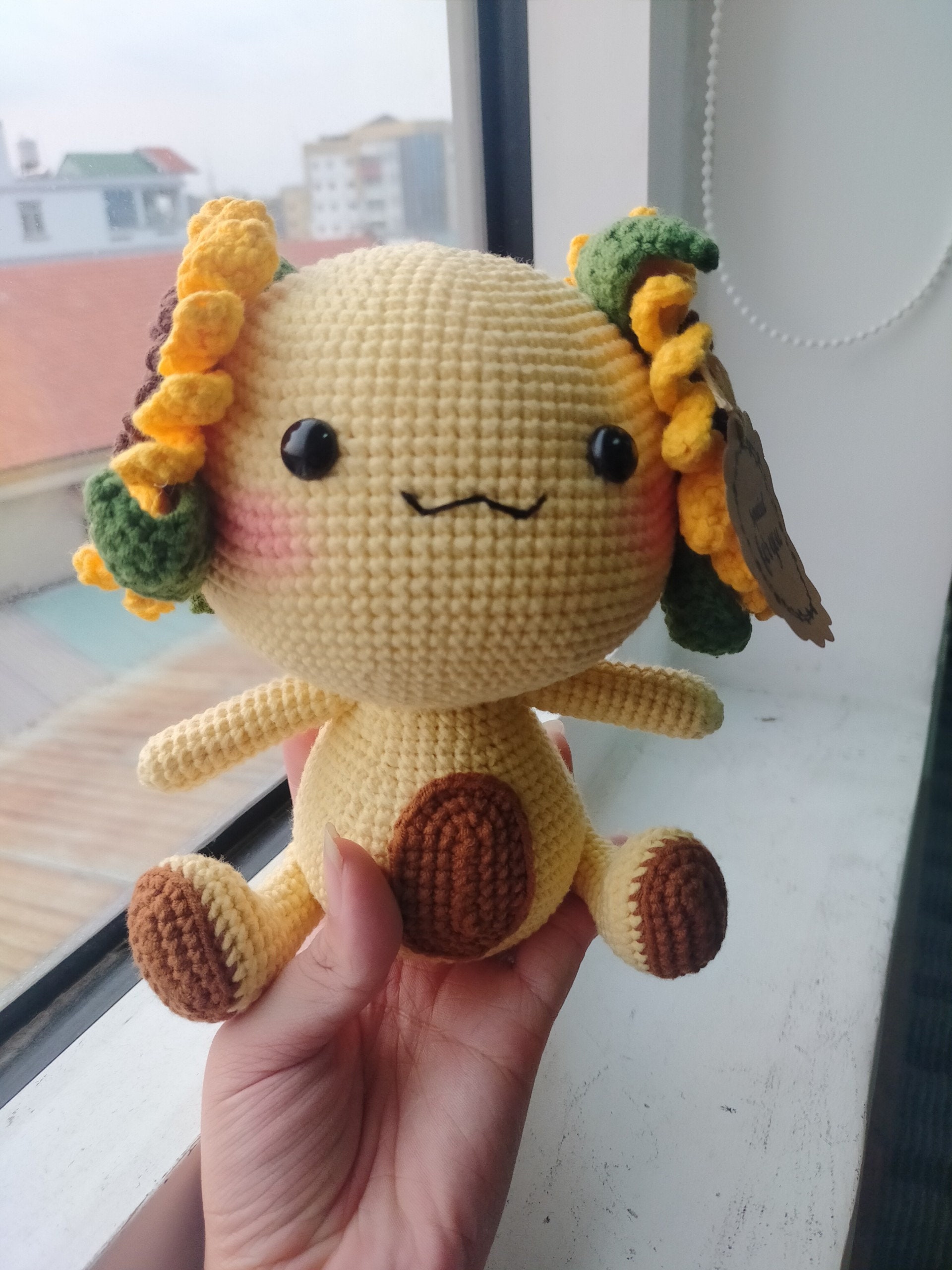 Crochet Axolotl Doll, Sunflower Axolotl Doll, Summer Axolotl, Yellow ...