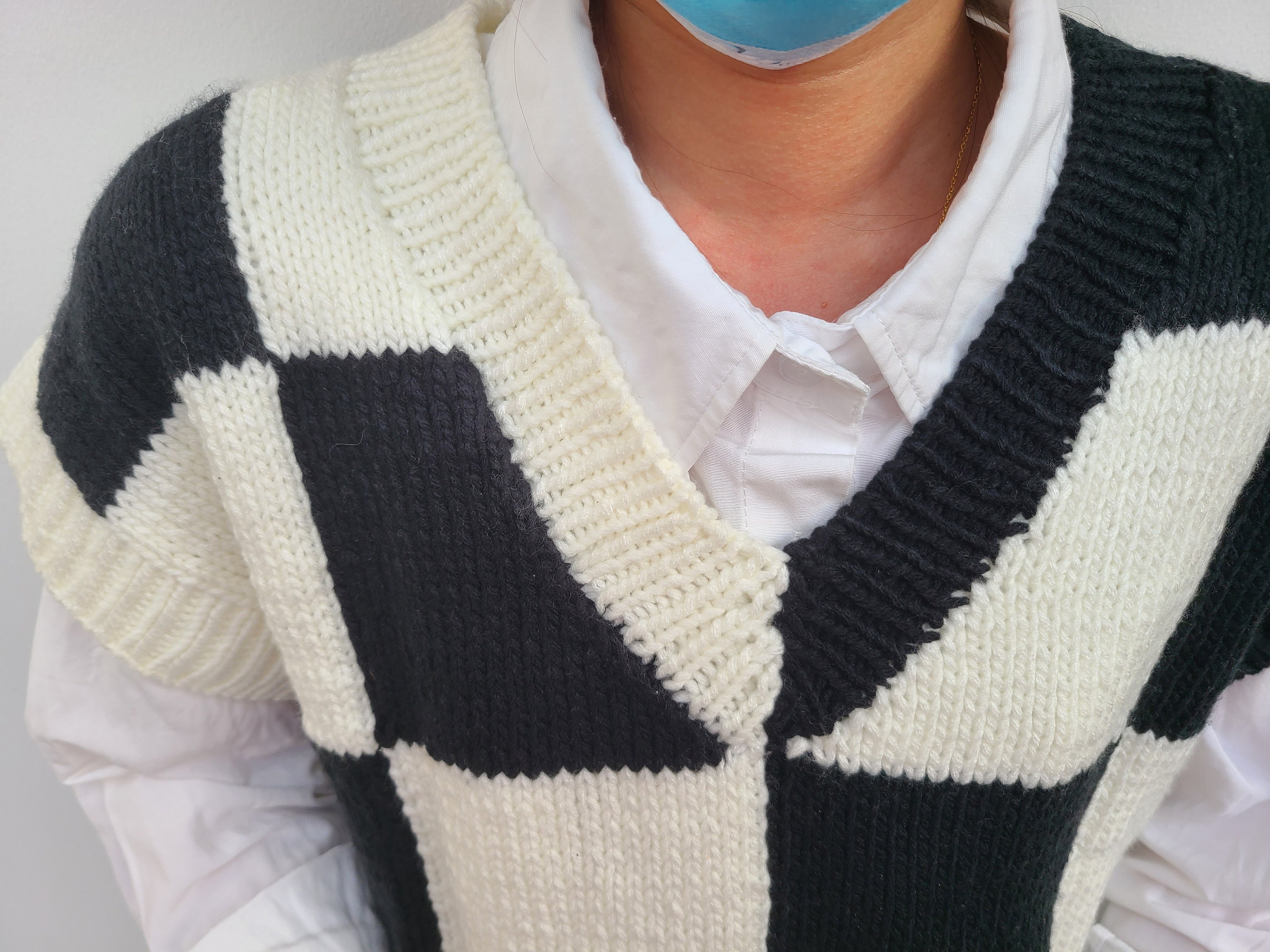 Checkered Sweater Check Board Knit Vest Wednesday Vest - Etsy