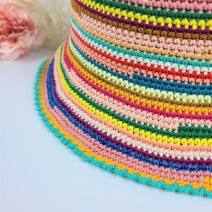 Striped Staple Crochet Bucket Hat, Multicolor Hat, Rainbow Hat, Beach ...