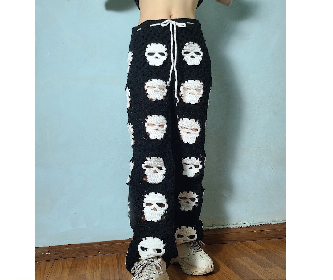 Crochet Skull Pants, Crochet Skull Trousers, Knit Skull Pant, Set ...