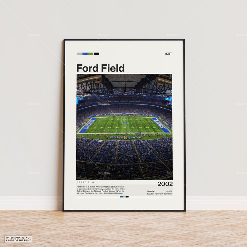 Ford Field Poster, Detroit Lions Poster Print, NFL Stadium Poster ...