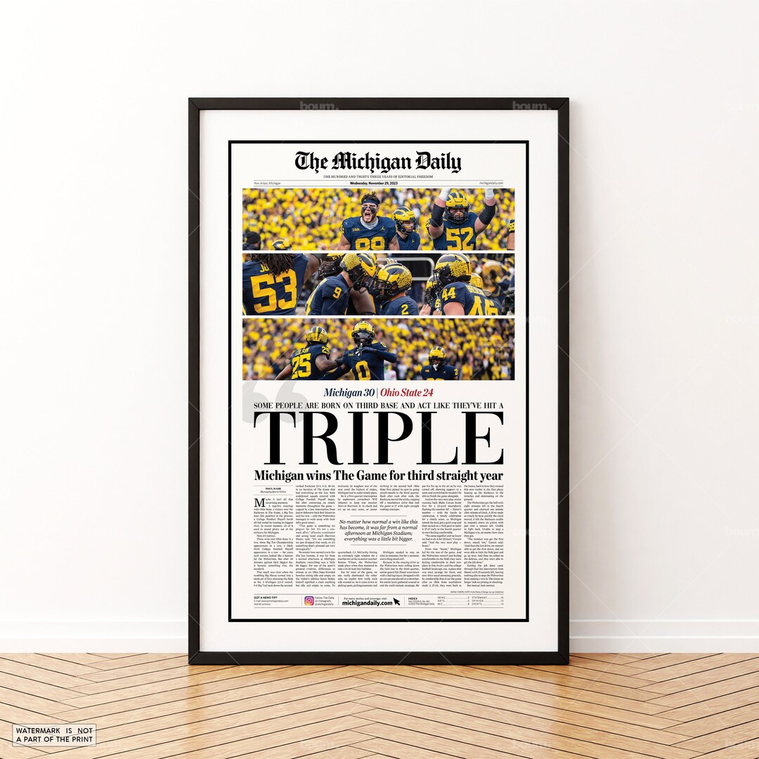 2023 Michigan Wolverines TRIPLE, Michigan Wolverines Poster, Framed ...