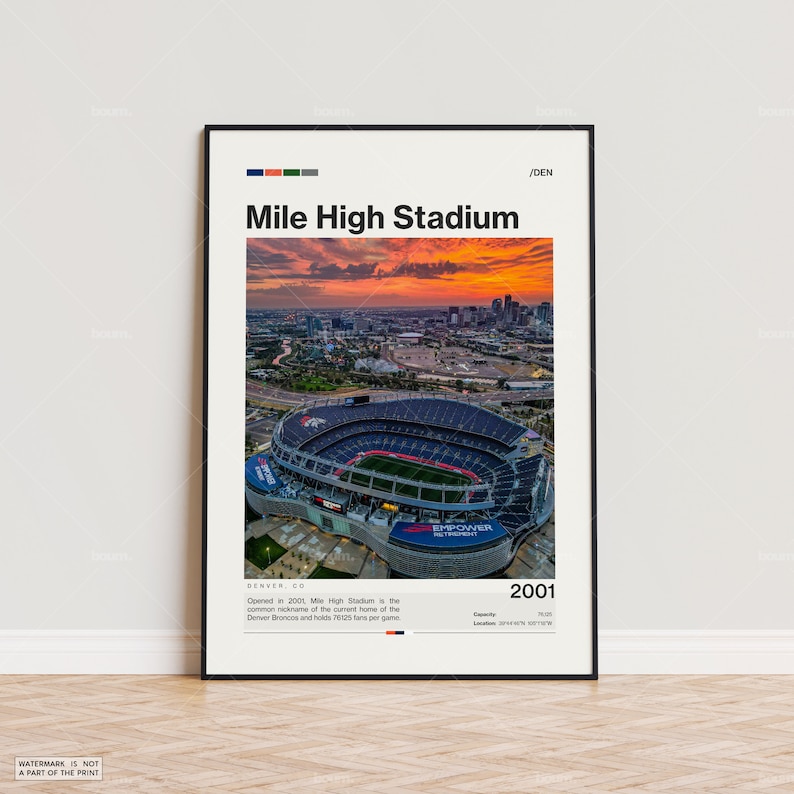Mile High Stadium Poster, Denver Broncos Poster Print, NFL Stadium ...