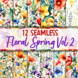 Watercolor Floral Backgrounds: 12 Spring Seamless Patterns (12x12in ...