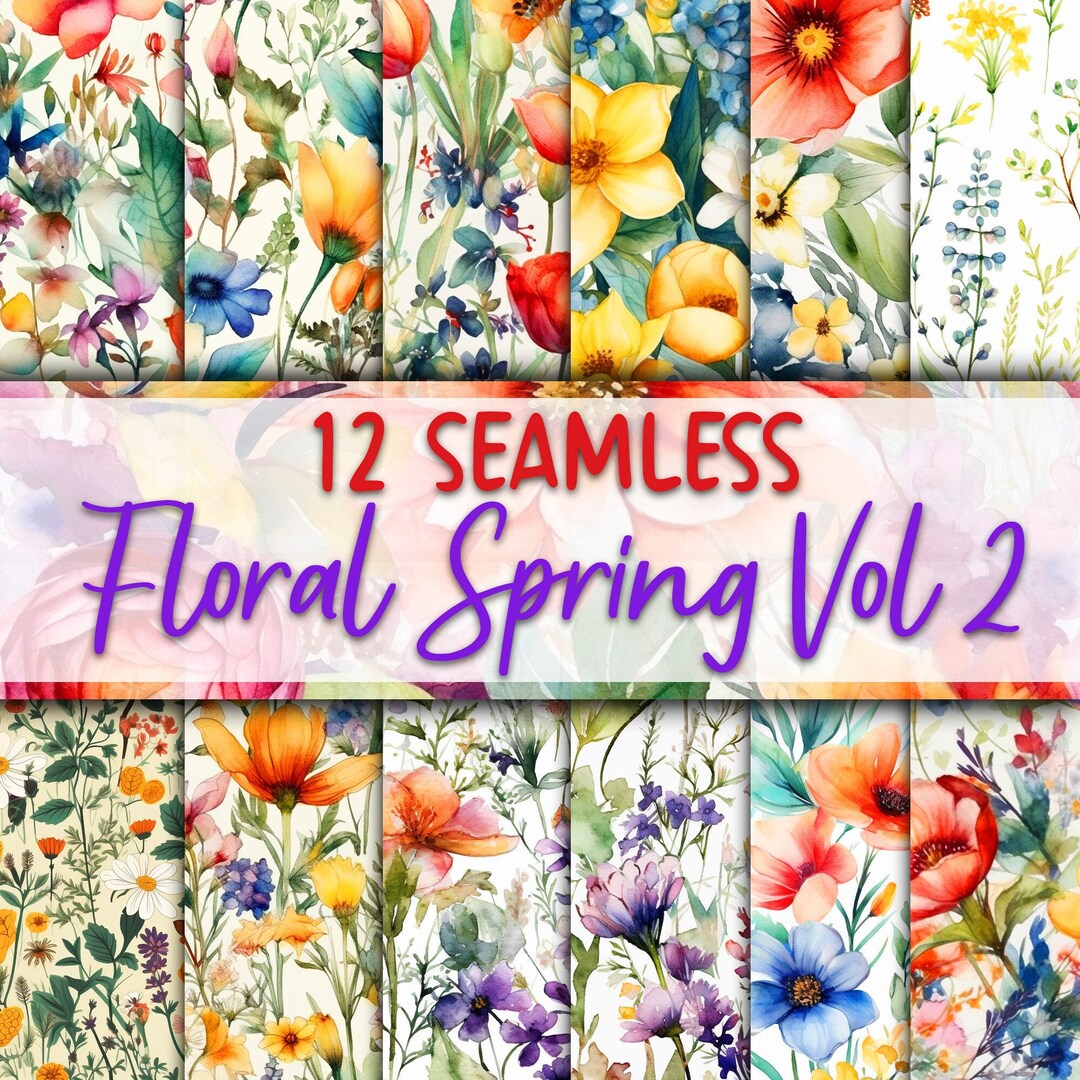 Floral Spring Sublimation Designs - Seamless Watercolor Flower ...