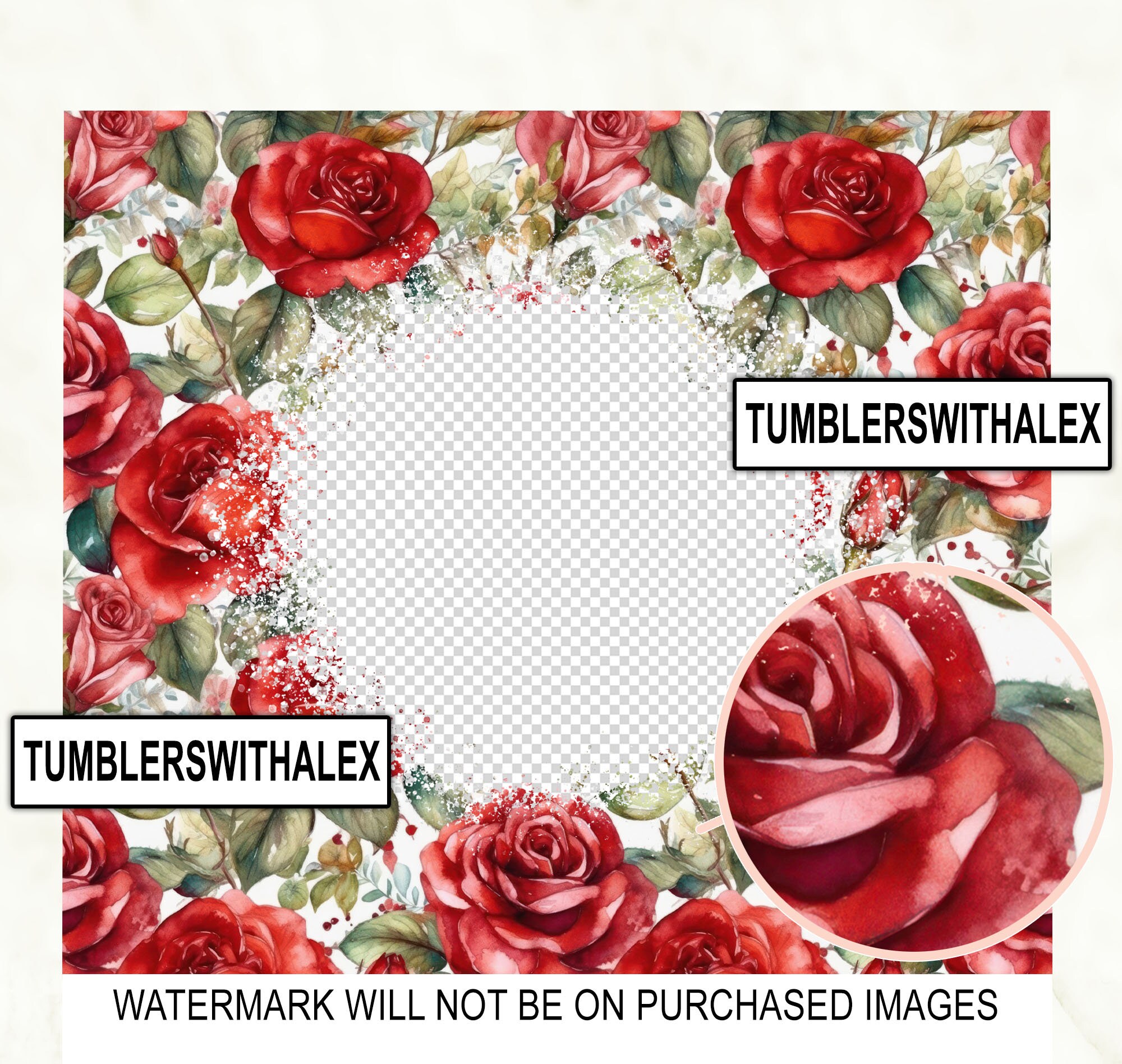 Custom Red Rose Tumbler Design - Seamless Splatter Floral Print Wrap ...
