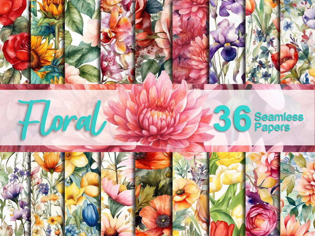 Floral Spring Digital Paper Pack - Seamless Watercolor Flower ...