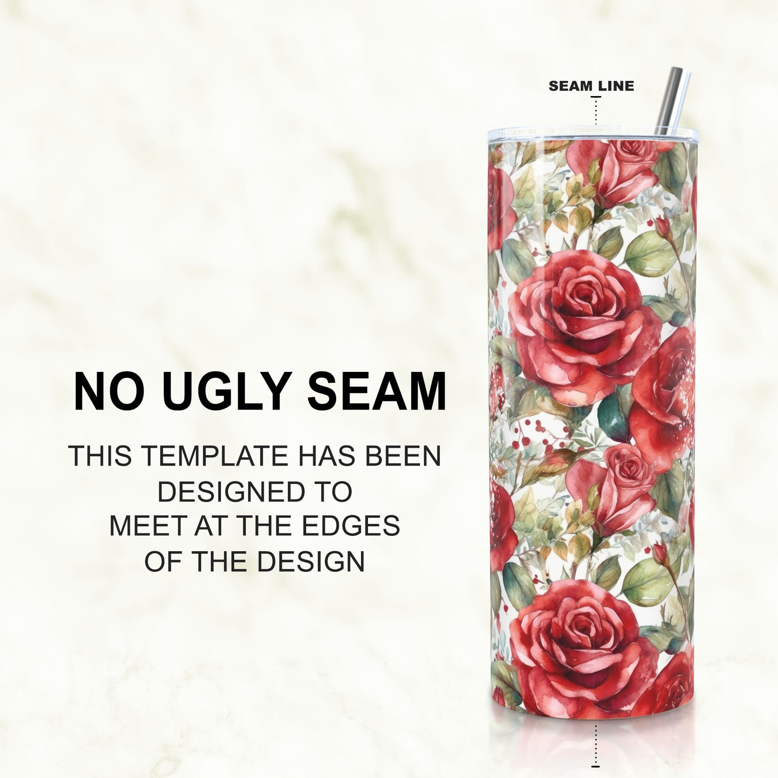 Custom Red Rose Tumbler Design - Seamless Splatter Floral Print Wrap ...
