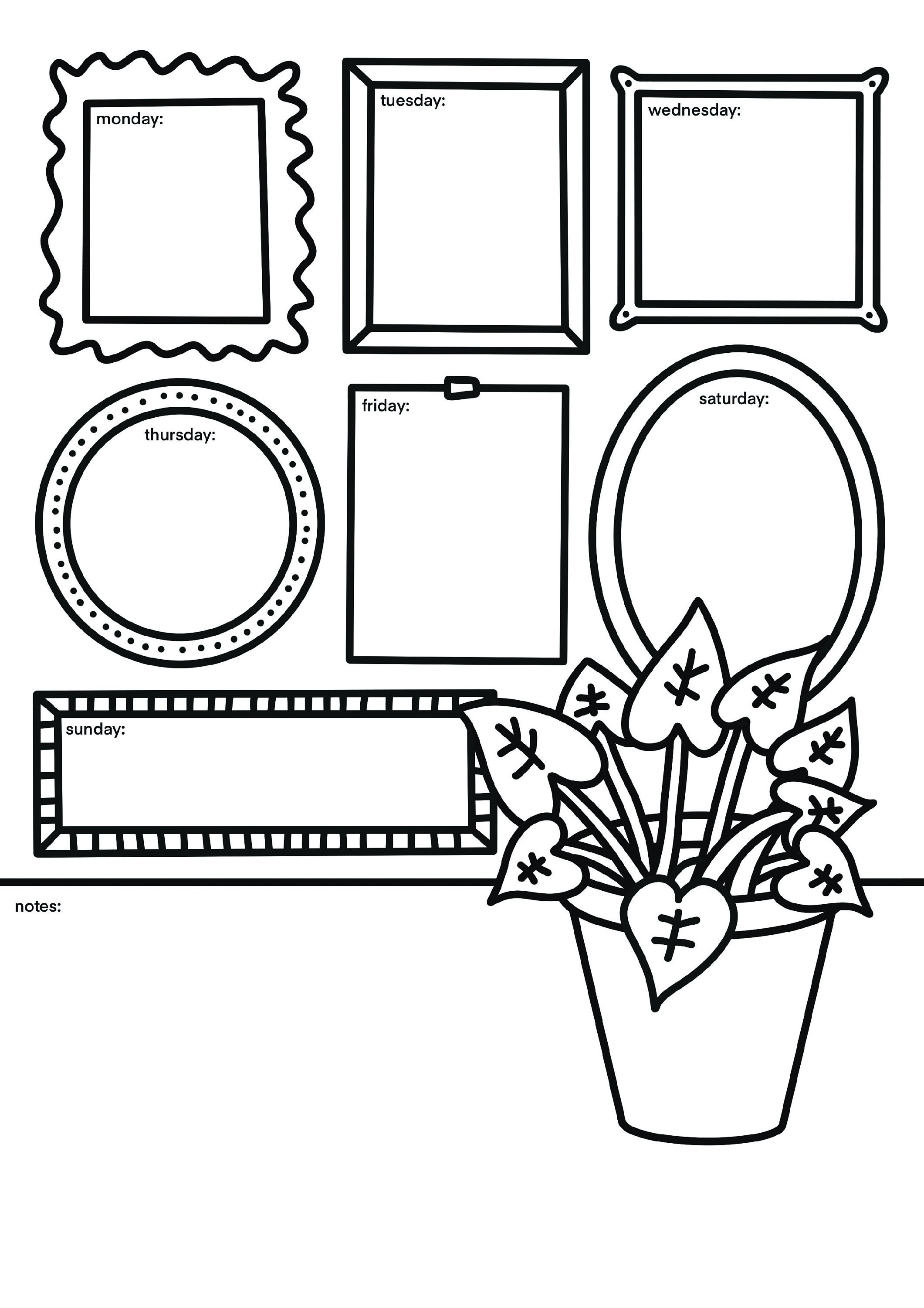 Weekly Calender Plus Coloring Page in Fun Illustrative Art Gallery ...