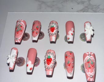 Strawberry Shortcake Nails - Etsy