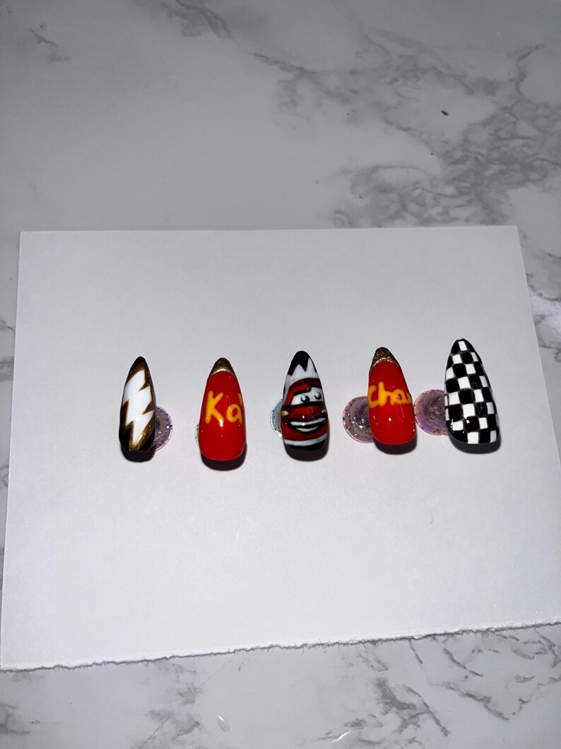Lightning Mcqueen Nails - Etsy