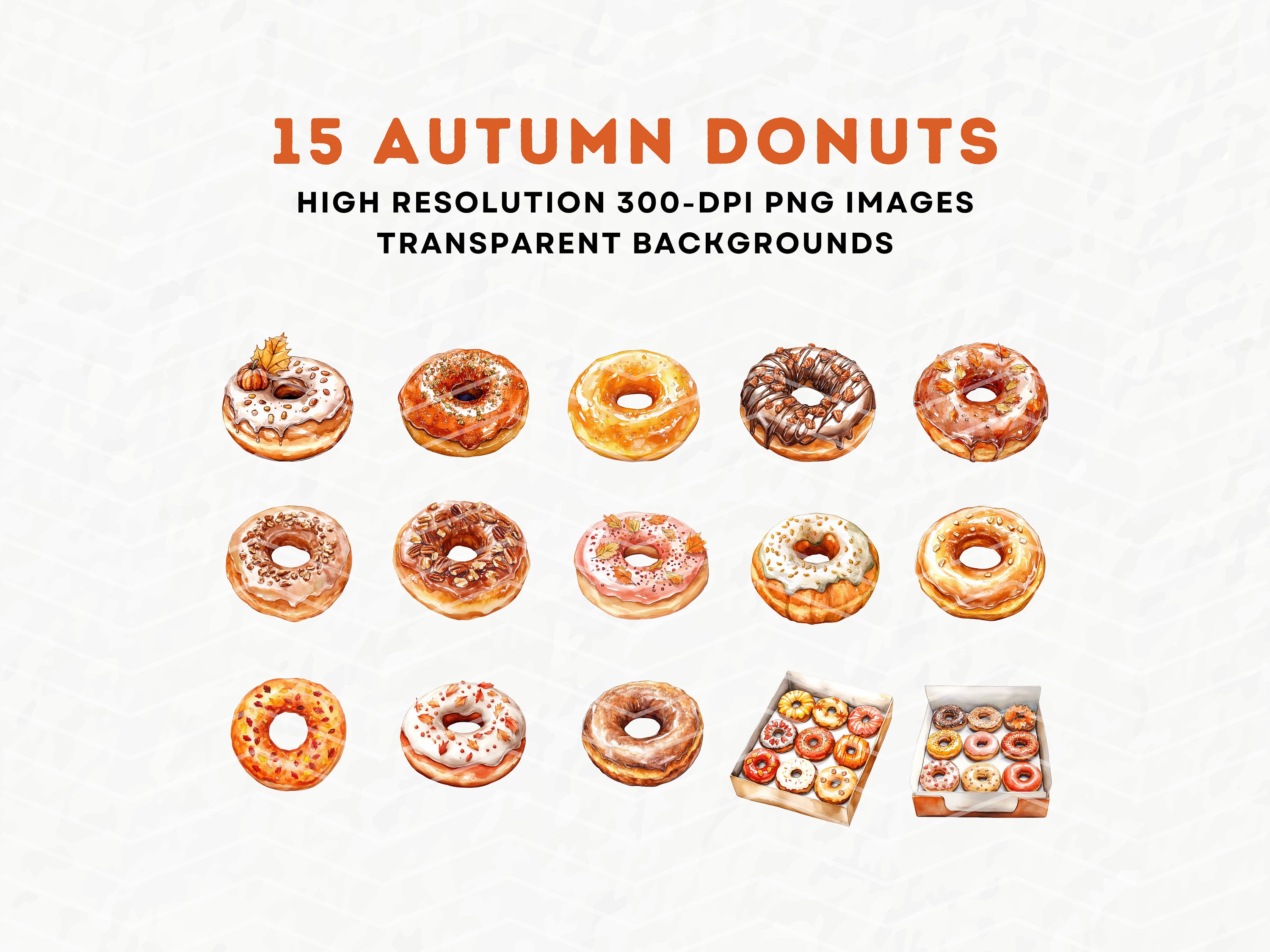 Autumn Donuts Watercolor PNG Clipart Bundle, Fall Baking Autumn Sweets ...