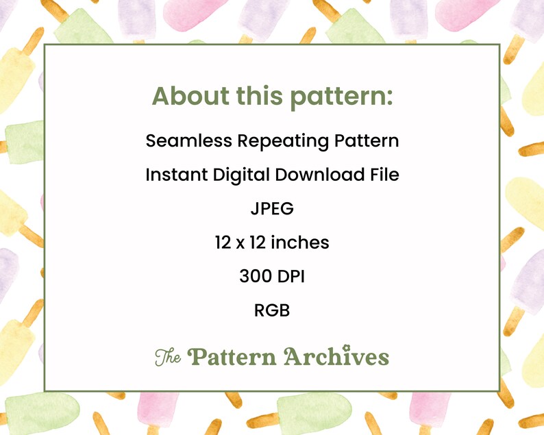 Popsicle Seamless Pattern Watercolor Ice Cream Pattern Pastel Popsicles Digital Download Pattern ...