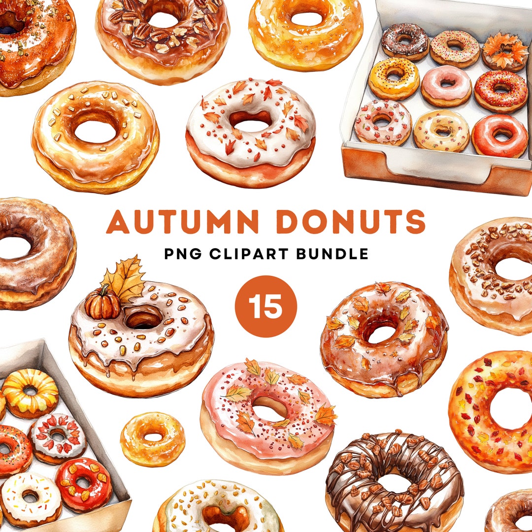 Autumn Donuts Watercolor PNG Clipart Bundle, Fall Baking Autumn Sweets ...