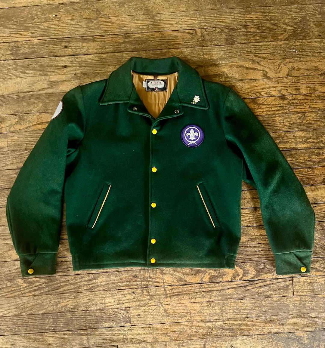 Vintage 1960s Boy Scout Green Wool Jacket, Size Small, Varsity Bomber ...