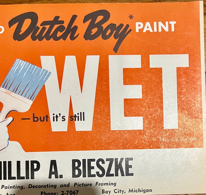 1940s Vintage Dutch Boy Wet Paint Sign, Paper Advertisement for Paint ...