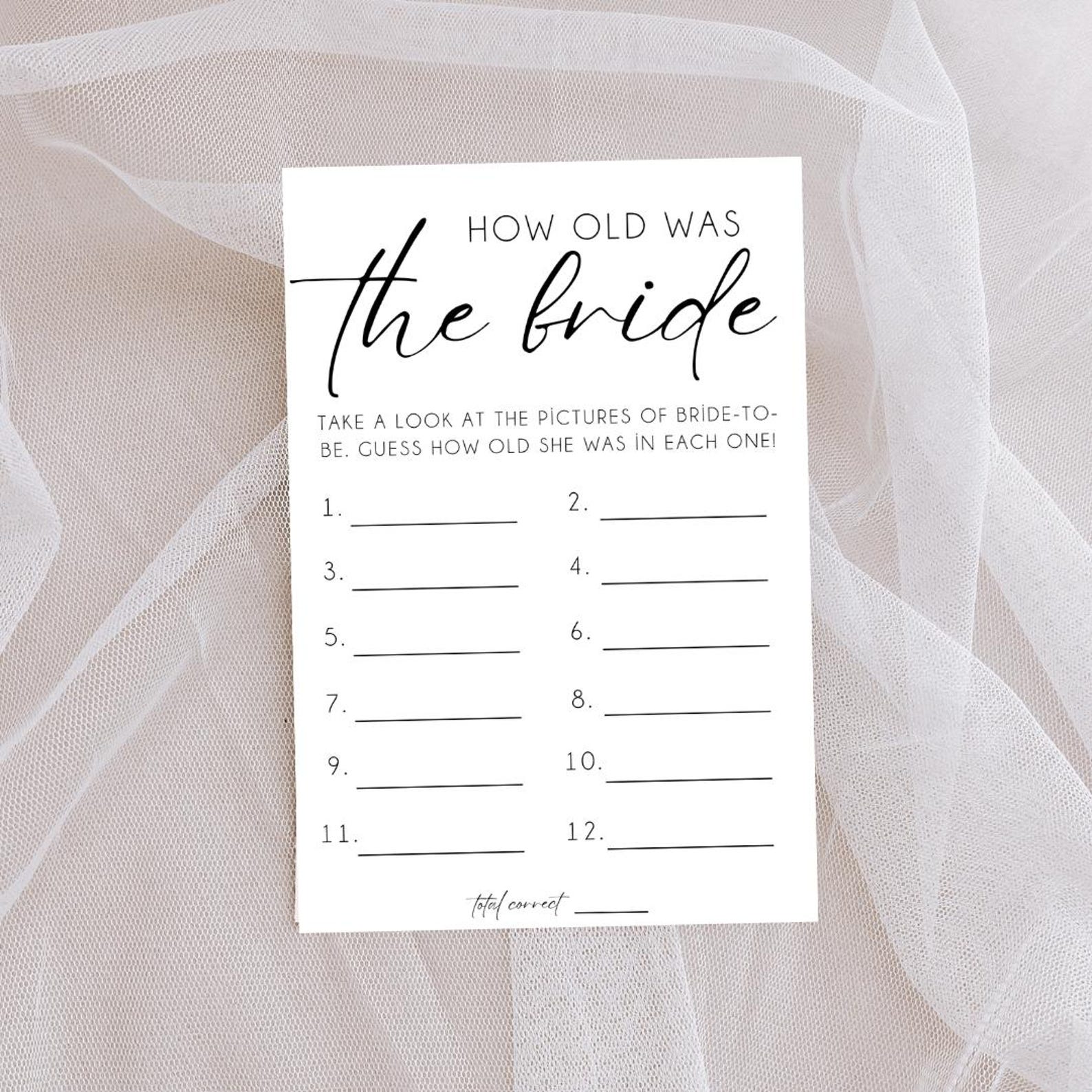 Bridal Shower Game | How Old is the Bride Game | Template - Etsy