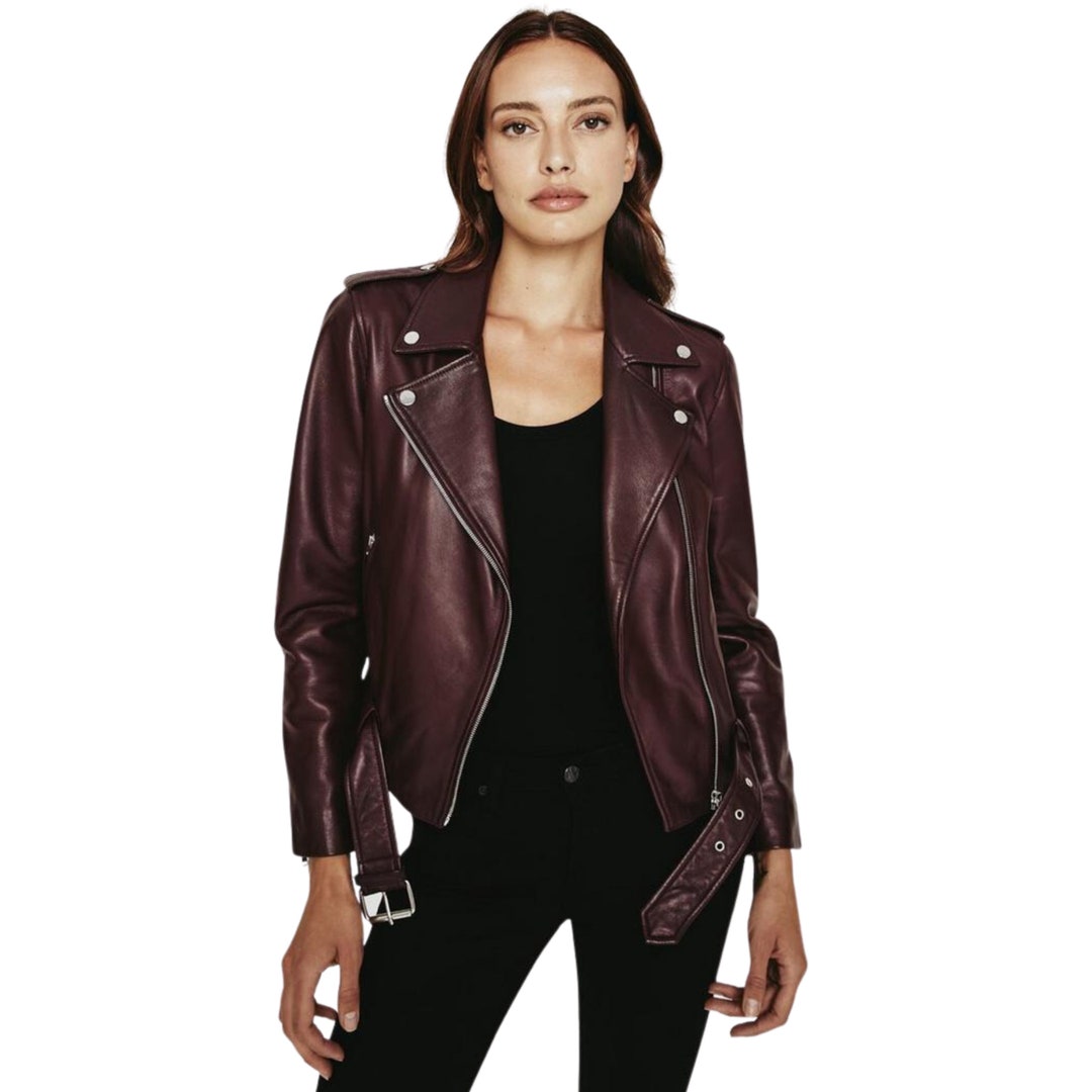 Burgundy Emilia Clarke Leather Jacket Italian Leather - Etsy
