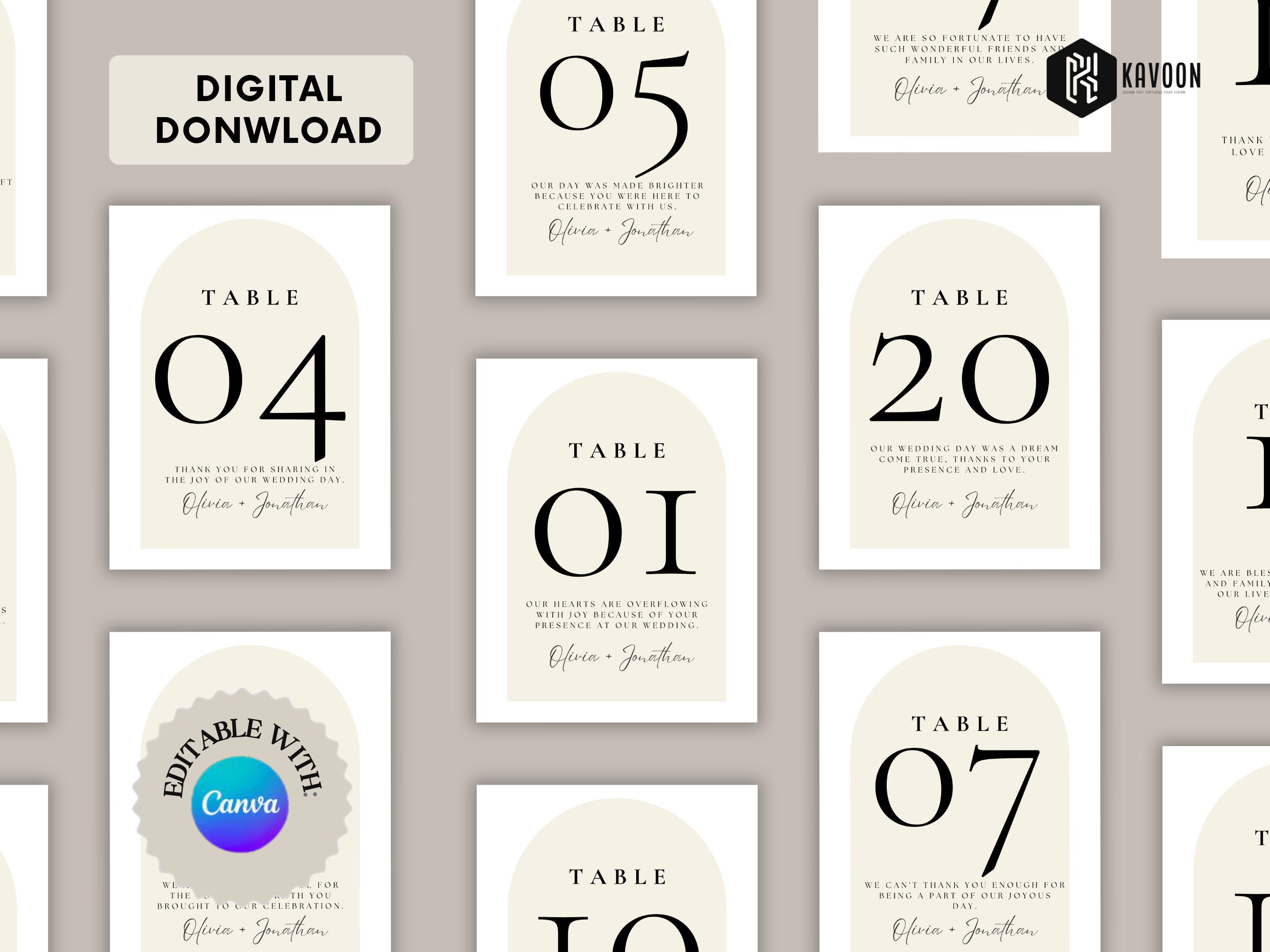 Editable Minimalist Wedding Table Number Template, INSTANT Download ...