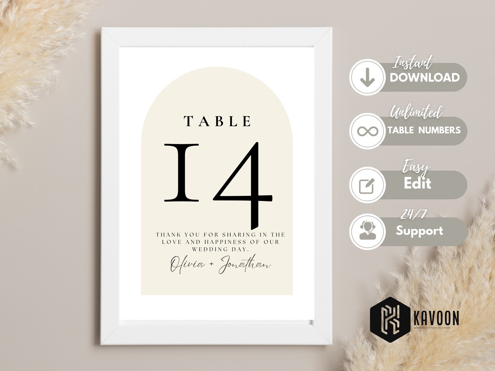 Editable Minimalist Wedding Table Number Template, INSTANT Download ...