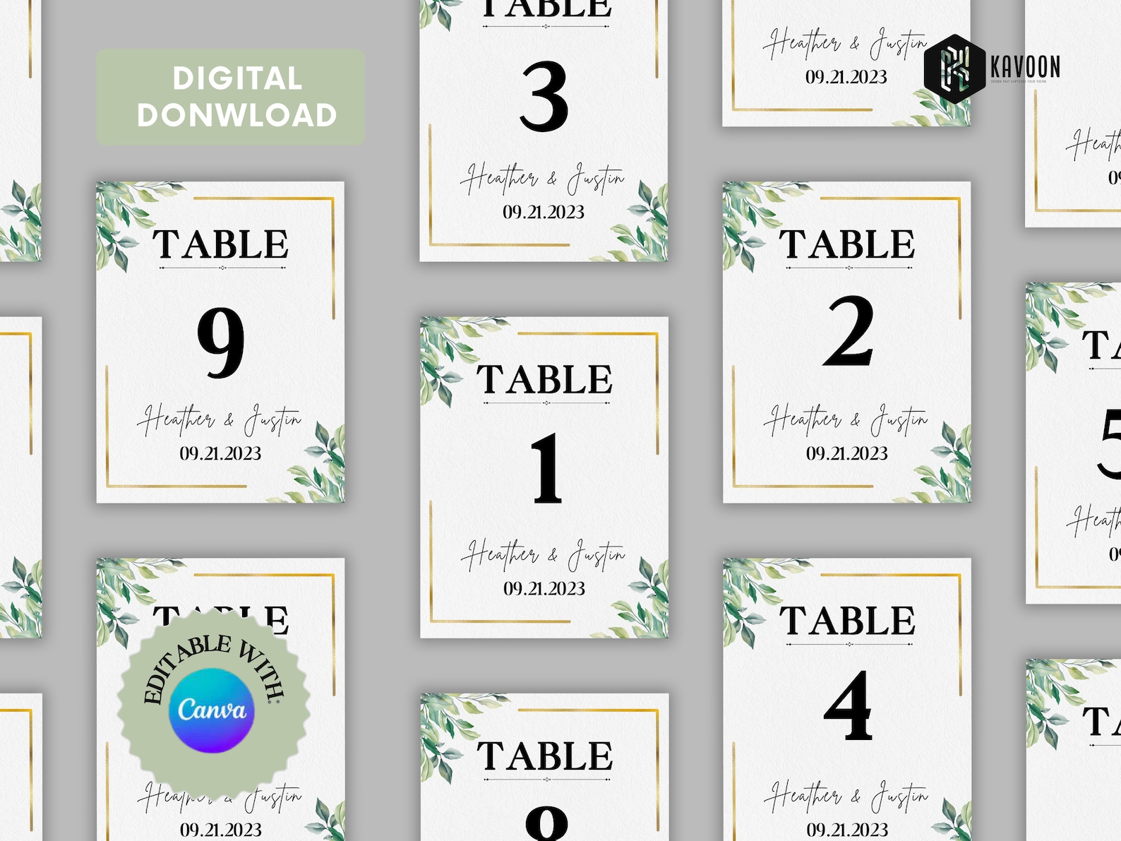 Editable Eucalyptus Wedding Table Number Template, INSTANT Download ...