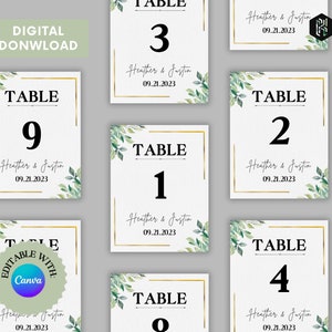 Editable Eucalyptus Wedding Table Number Template, INSTANT Download ...