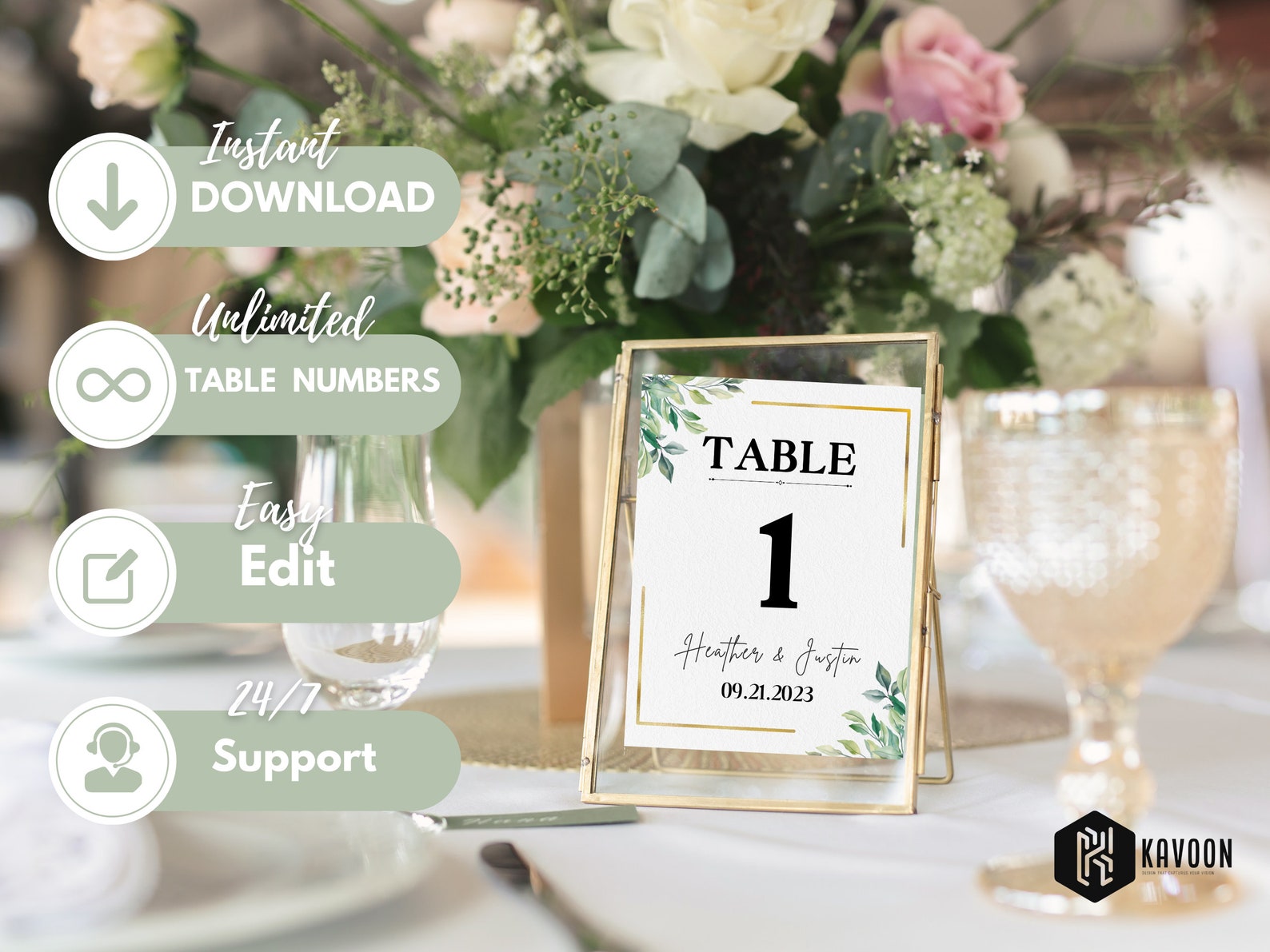 Editable Eucalyptus Wedding Table Number Template, INSTANT Download ...
