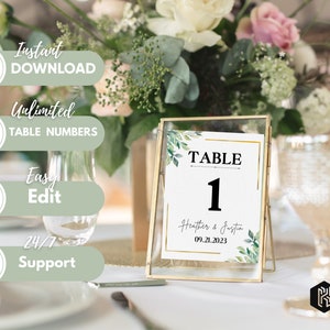 Editable Eucalyptus Wedding Table Number Template, INSTANT Download ...