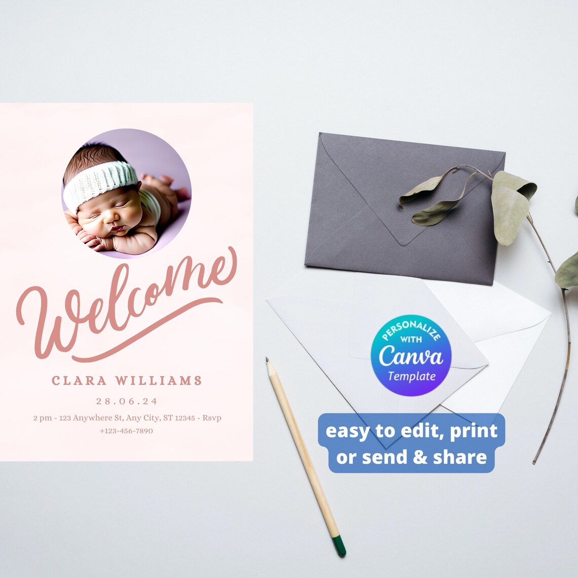 Welcome Baby Invitation Template,editable Invitation,electronic Invite ...