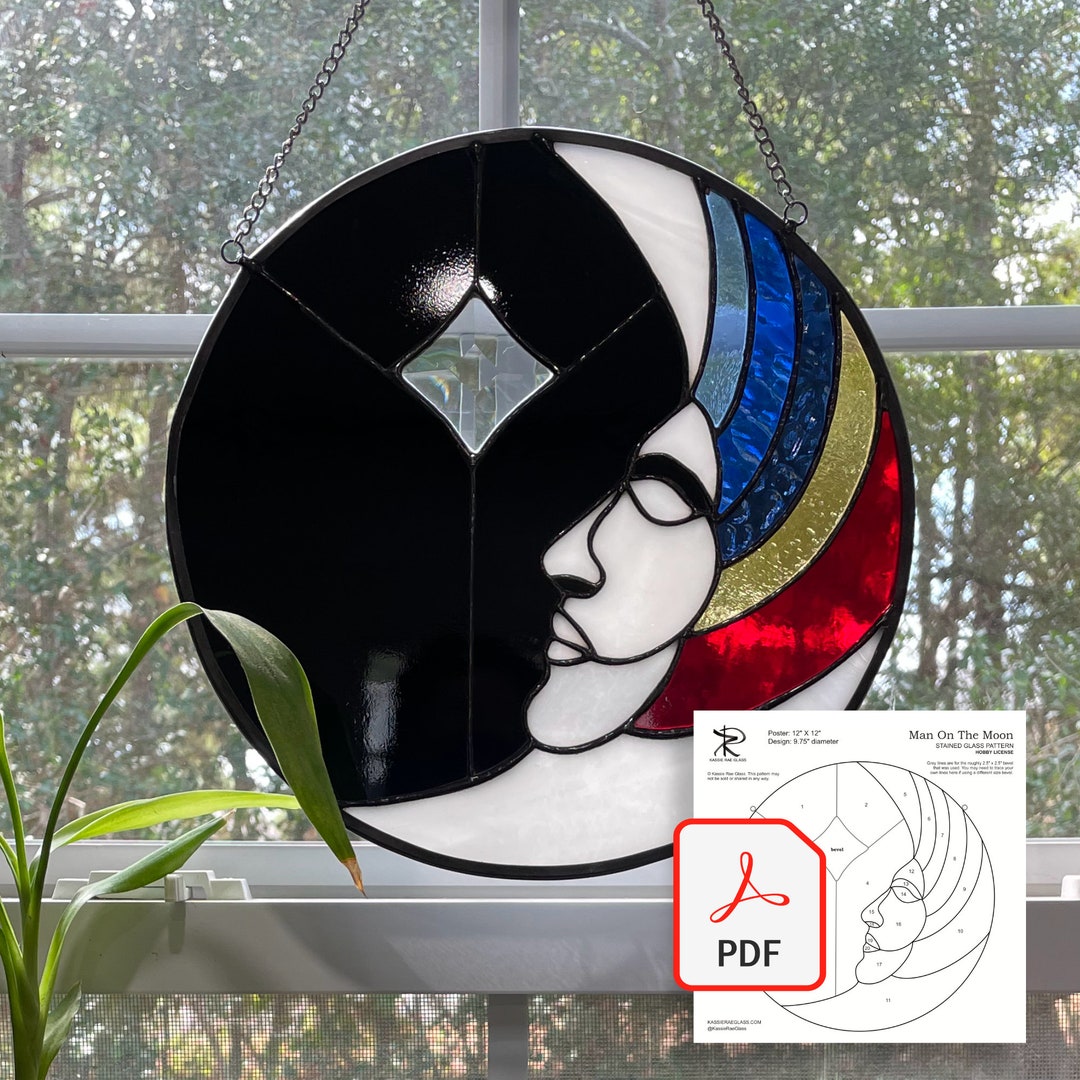 Stained Glass Pattern Man on the Moon Stained Glass Pattern - Etsy