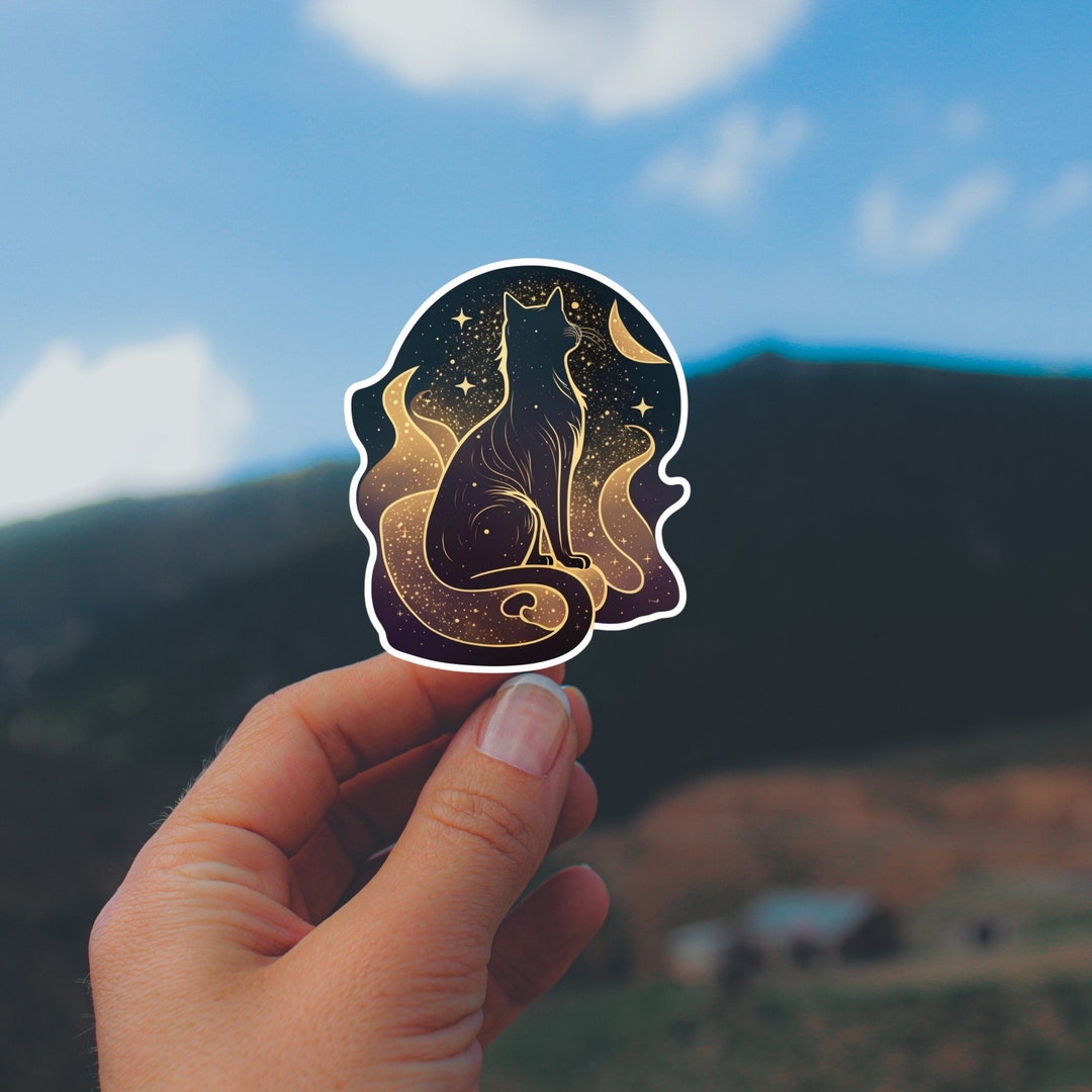 Star Gazing Black Cat Sticker * Kindle Sticker * Water Bottle Sticker ...