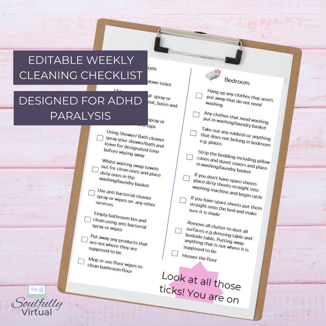 Editable Weekly ADHD Cleaning Checklist | Minimalist Step by Step ...