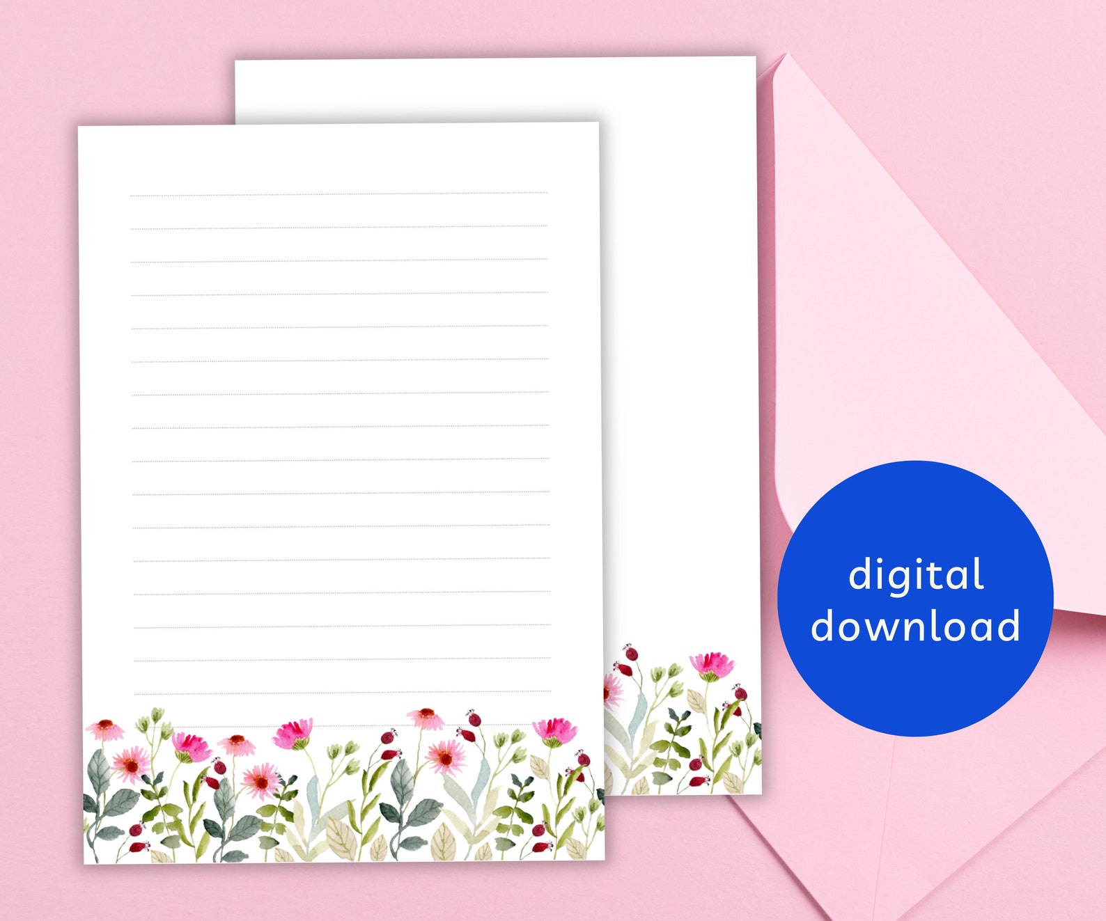 Pink Wildflower Printable Stationery, Floral Letter Writing Paper ...