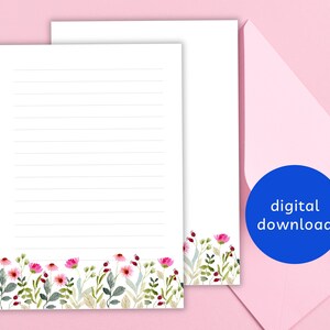 Pink Wildflower Printable Stationery, Floral Letter Writing Paper ...