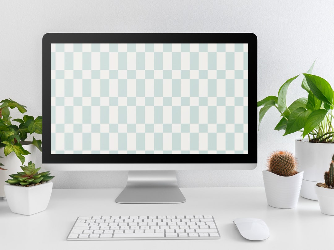 Muted Green Checkered Desktop Wallpaper Modern Aesthetic Laptop Digital ...